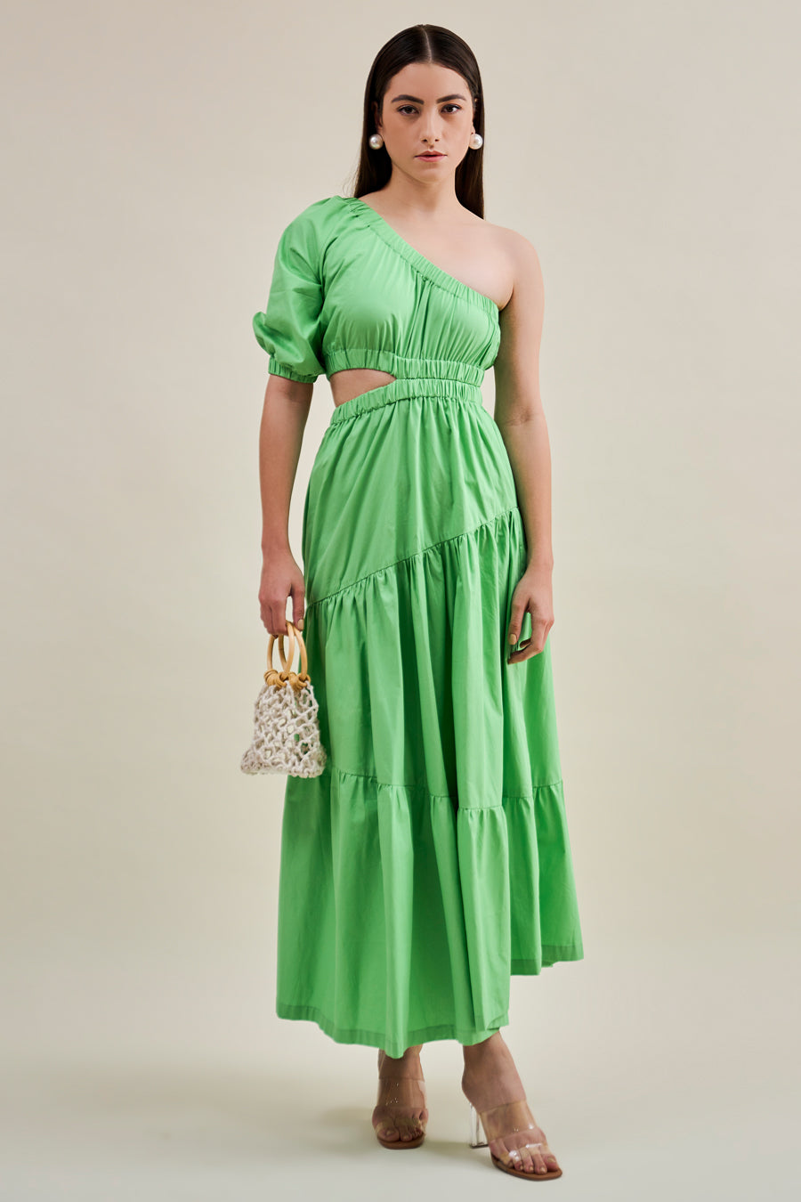 Lime green cut-out tiered dress – Juhi Nanda